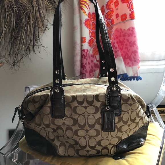 Coach | Bags | Coach Logo Patent Leather Round Duffel Purse Bag | Poshmark